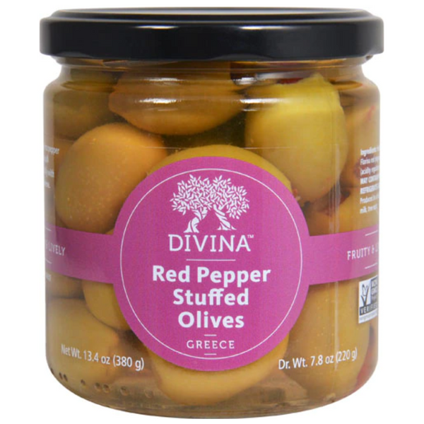 Divina Green Olives with Red Peppers – White Horse Wine and Spirits